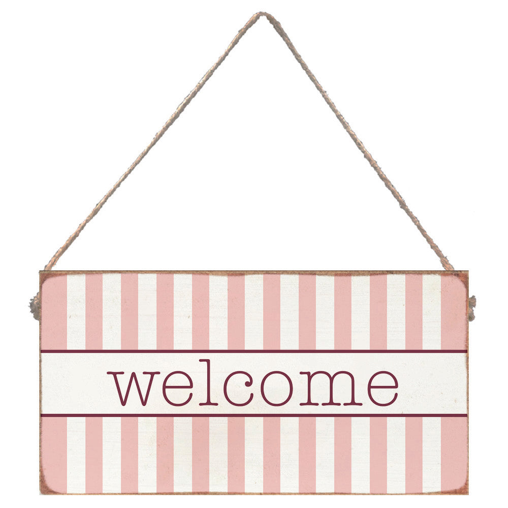 Dianthus Pink Striped Welcome Twine Sign – Rustic Marlin