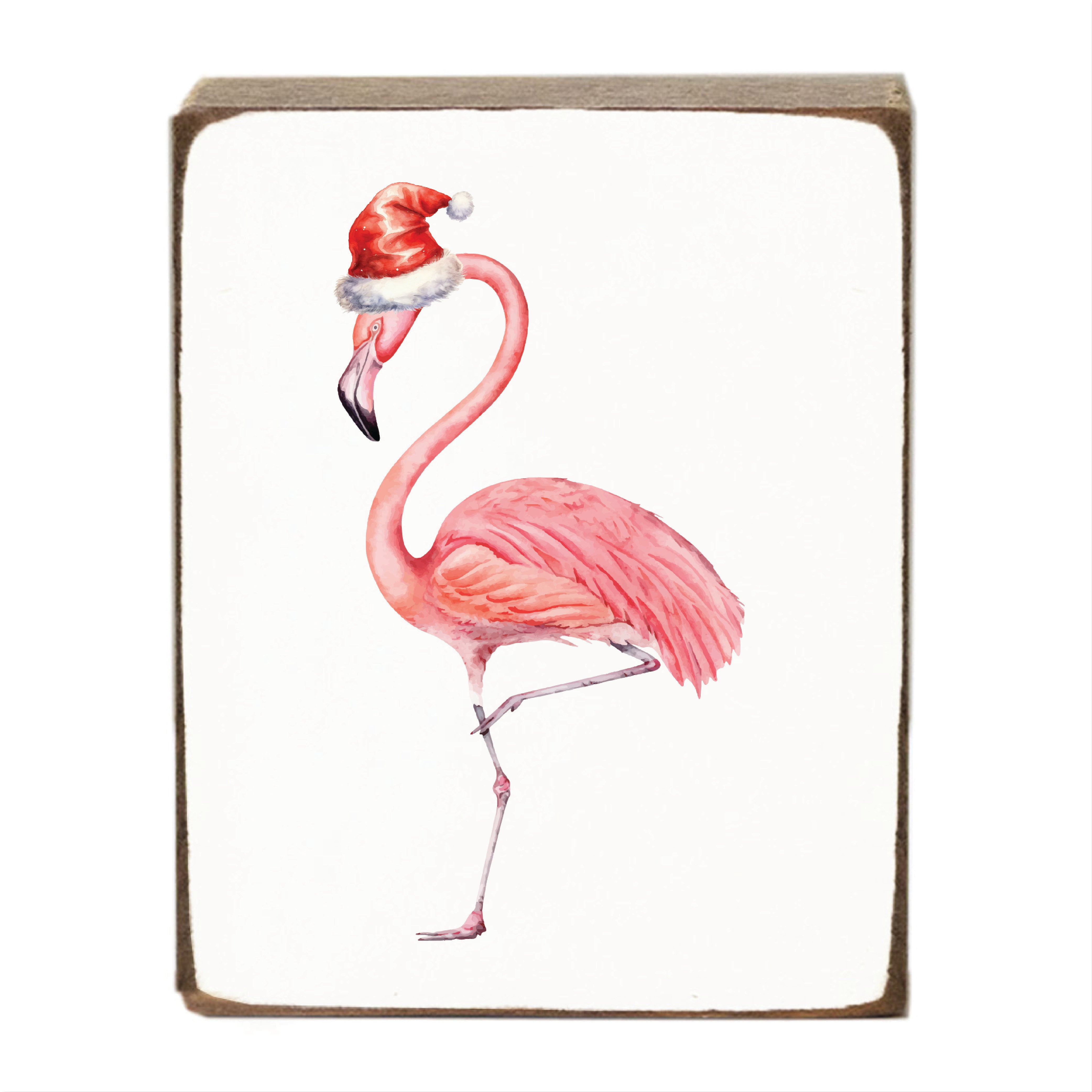 Flamingo Santa Block Sign – Rustic Marlin