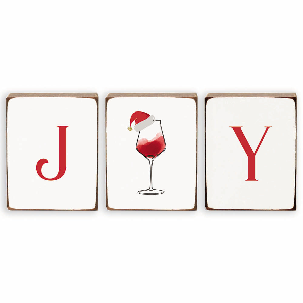 Joy Santa Wine Decorative Wooden Block Bundle | Rustic Marlin Designs