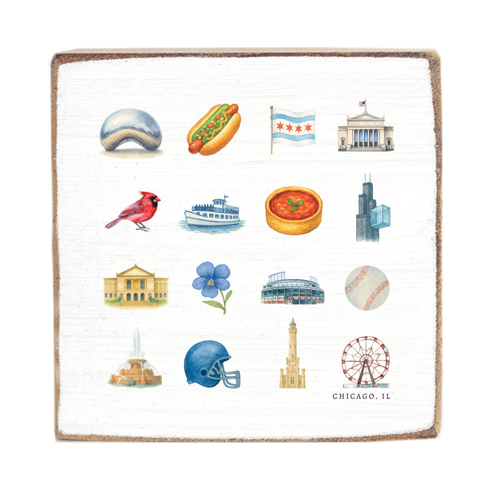 Chicago Icons 6x6 Block Sign – Rustic Marlin