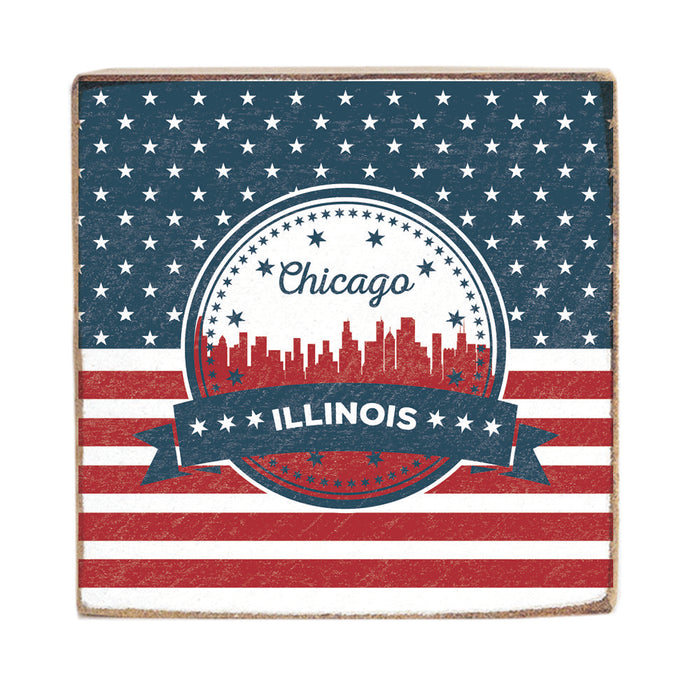 Chicago Patriotic 6x6 Block Sign – Rustic Marlin