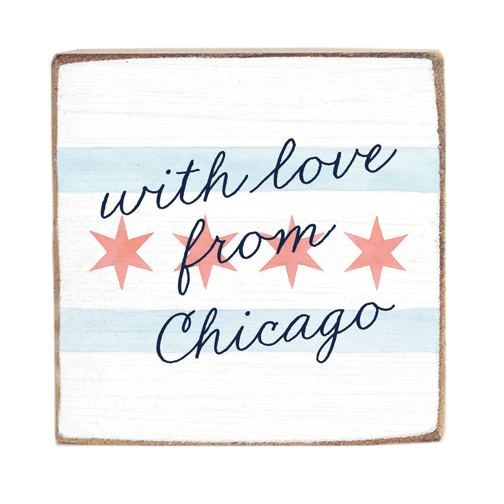With Love From Chicago Flag 6x6 Block Sign – Rustic Marlin