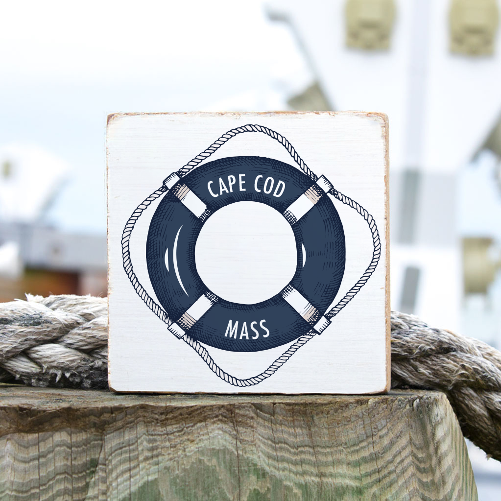Personalized Lifesaver Decorative Wooden Block | Rustic Marlin