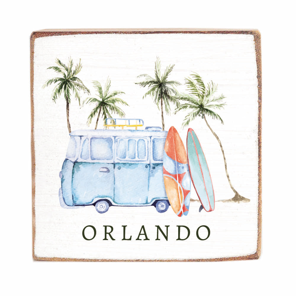 Retro Surf Van Personalized | Block Square | Rustic Marlin