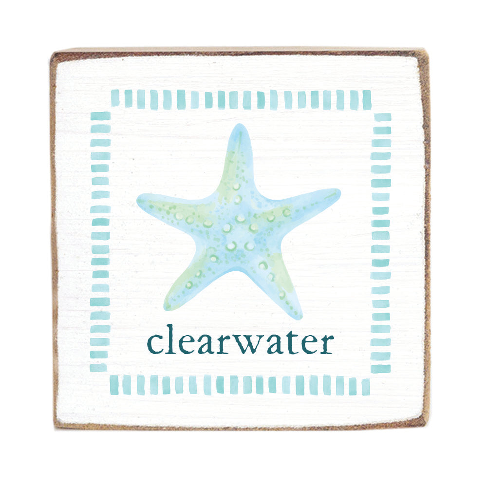 Seafoam Starfish Personalized Square Block Sign – Rustic Marlin