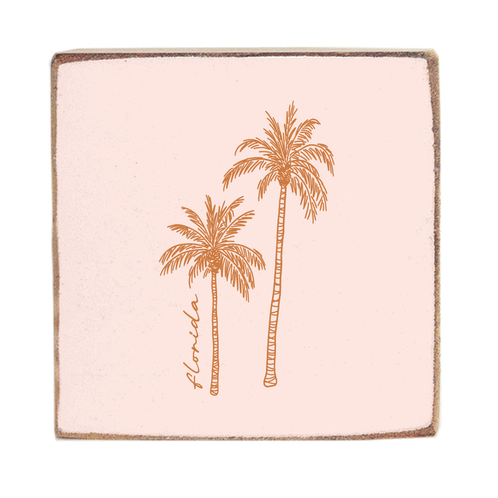 Pink Palm Trees Personalized Block Sign – Rustic Marlin