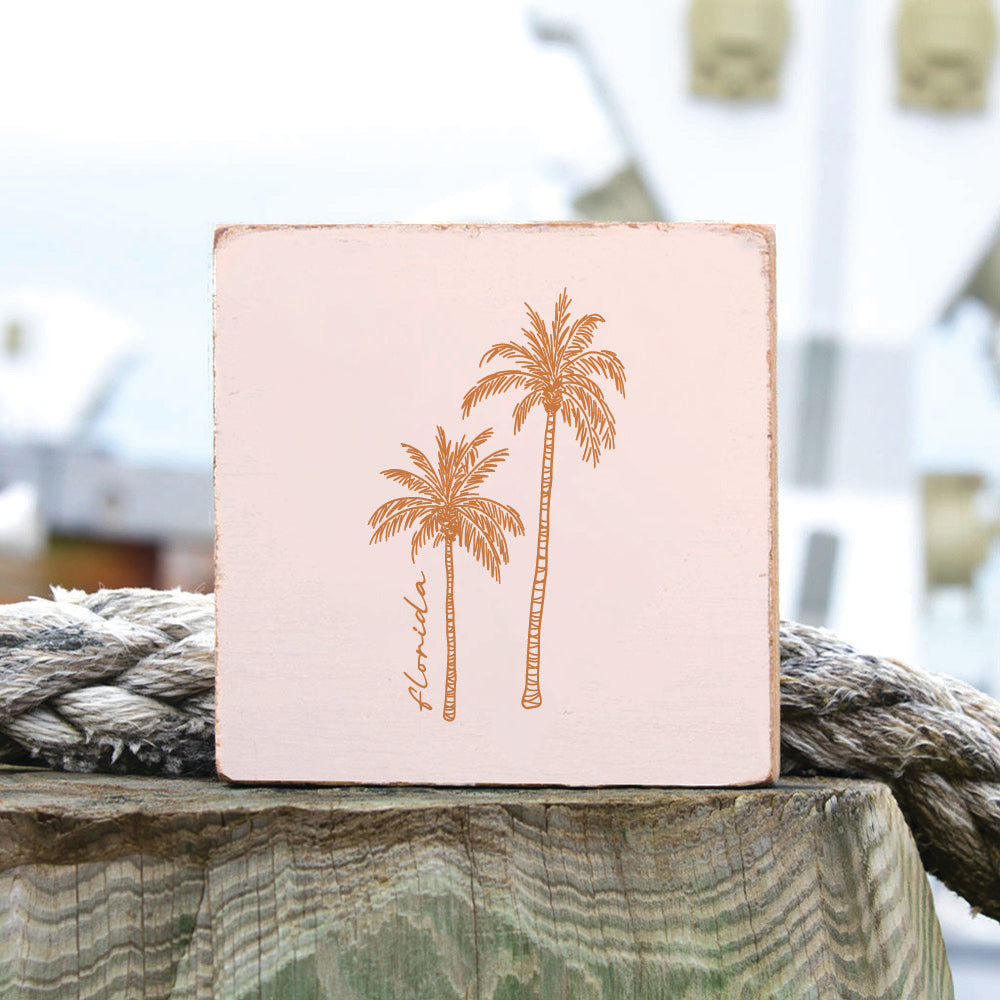 Pink Palm Trees Personalized Block Sign – Rustic Marlin