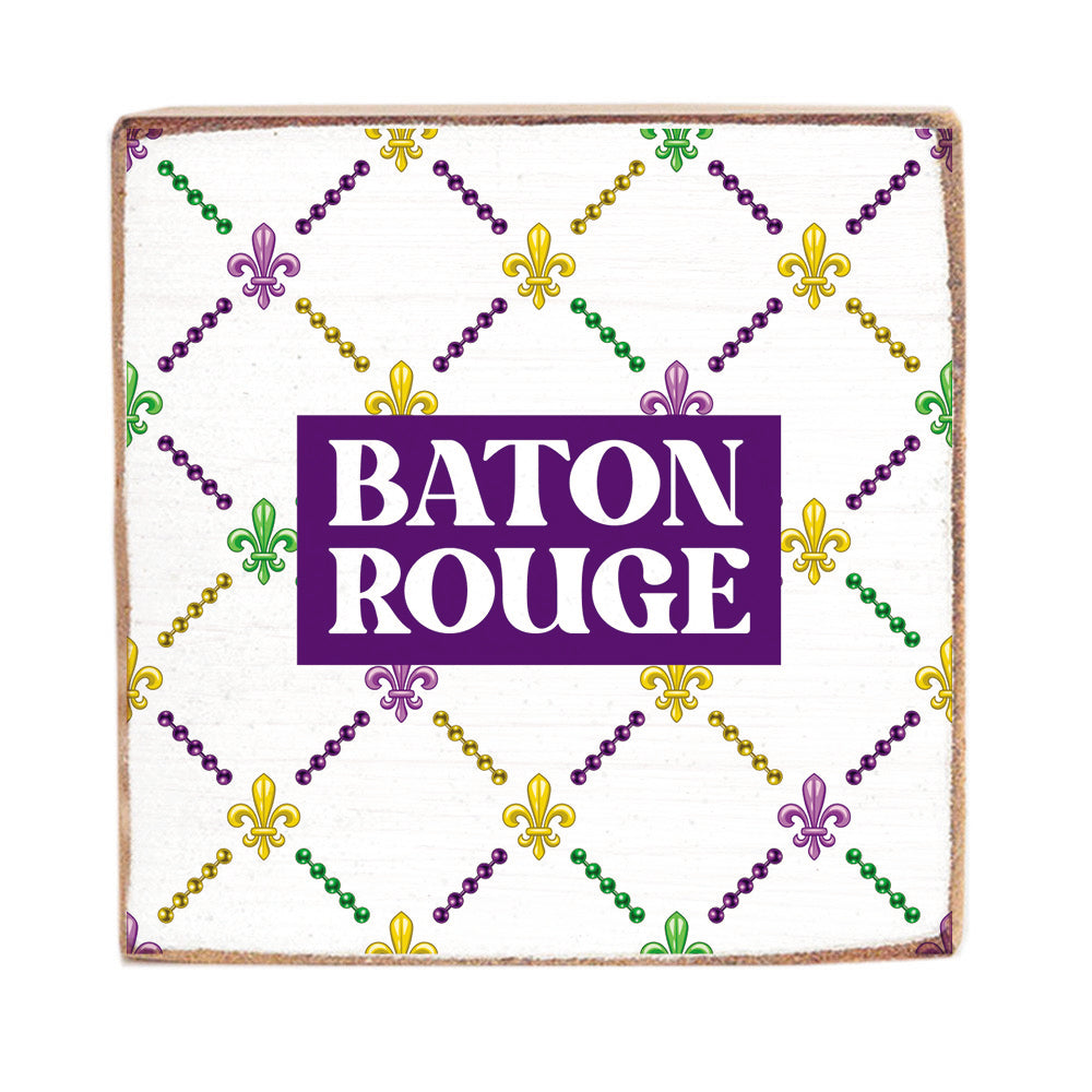 Signature Mardi Gras Baton Rouge Wood Block – Rustic Marlin