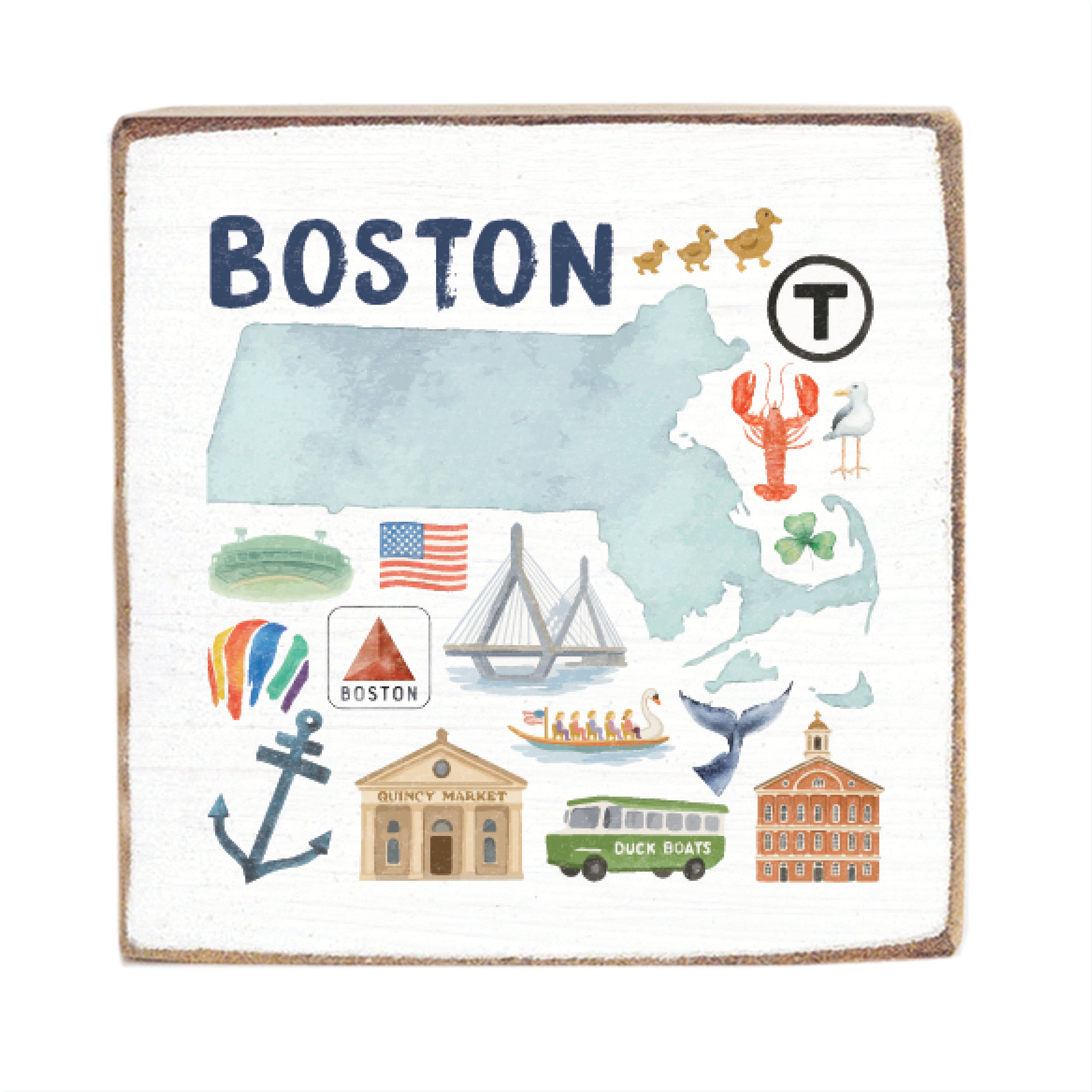 Boston Massachusetts State Icons Block Sign – Rustic Marlin