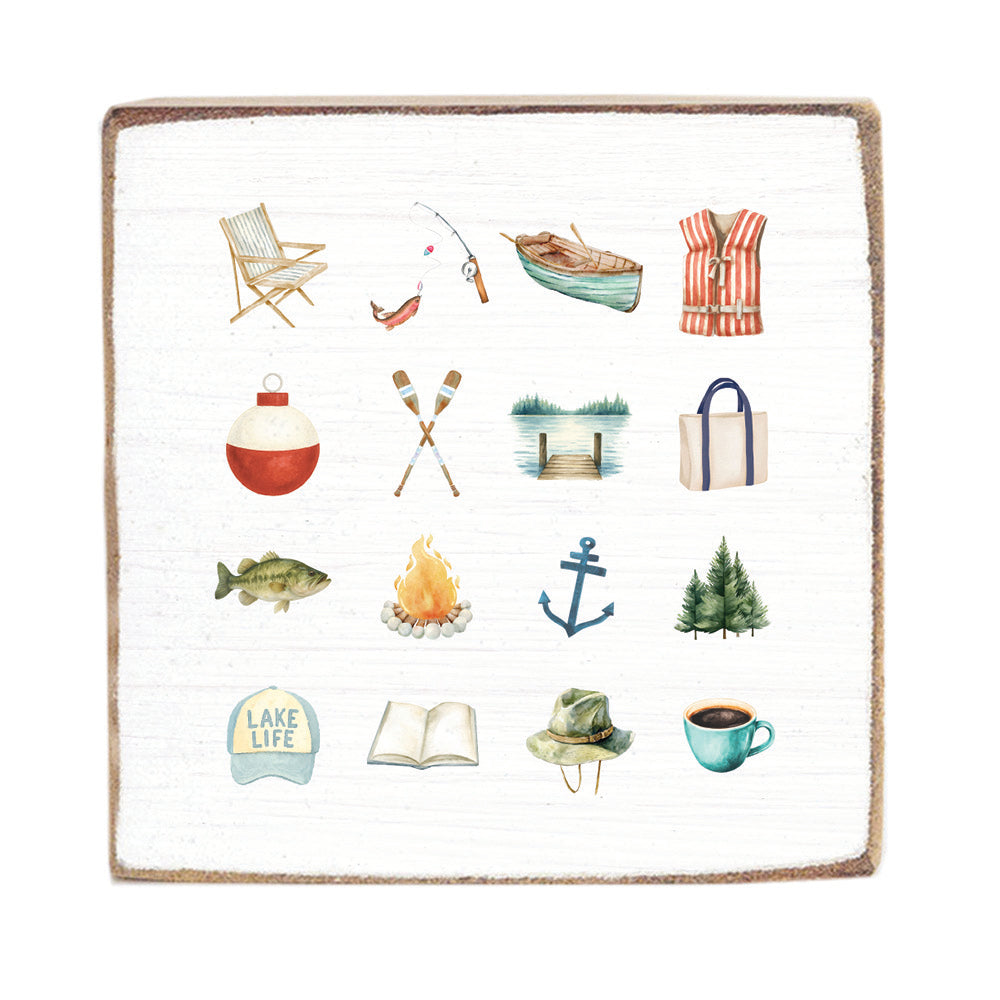 Lake Icons Block Sign – Rustic Marlin