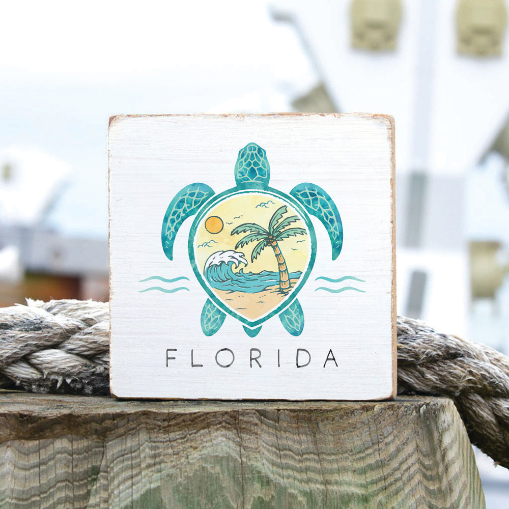 Florida Sea Turtle Block Sign – Rustic Marlin