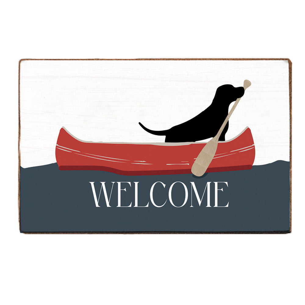 Black Lab Canoe Welcome Wood Block – Rustic Marlin