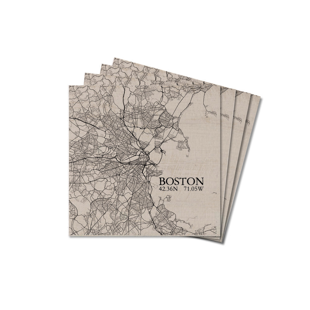 Boston Neutral City Map Coaster Set – Rustic Marlin