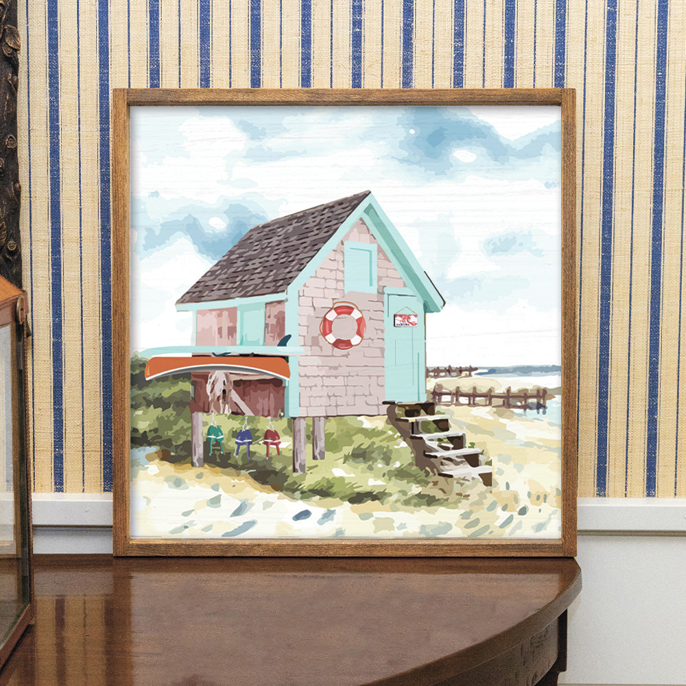 Beach Cottage 24” x 24” Wall Art | Rustic Marlin