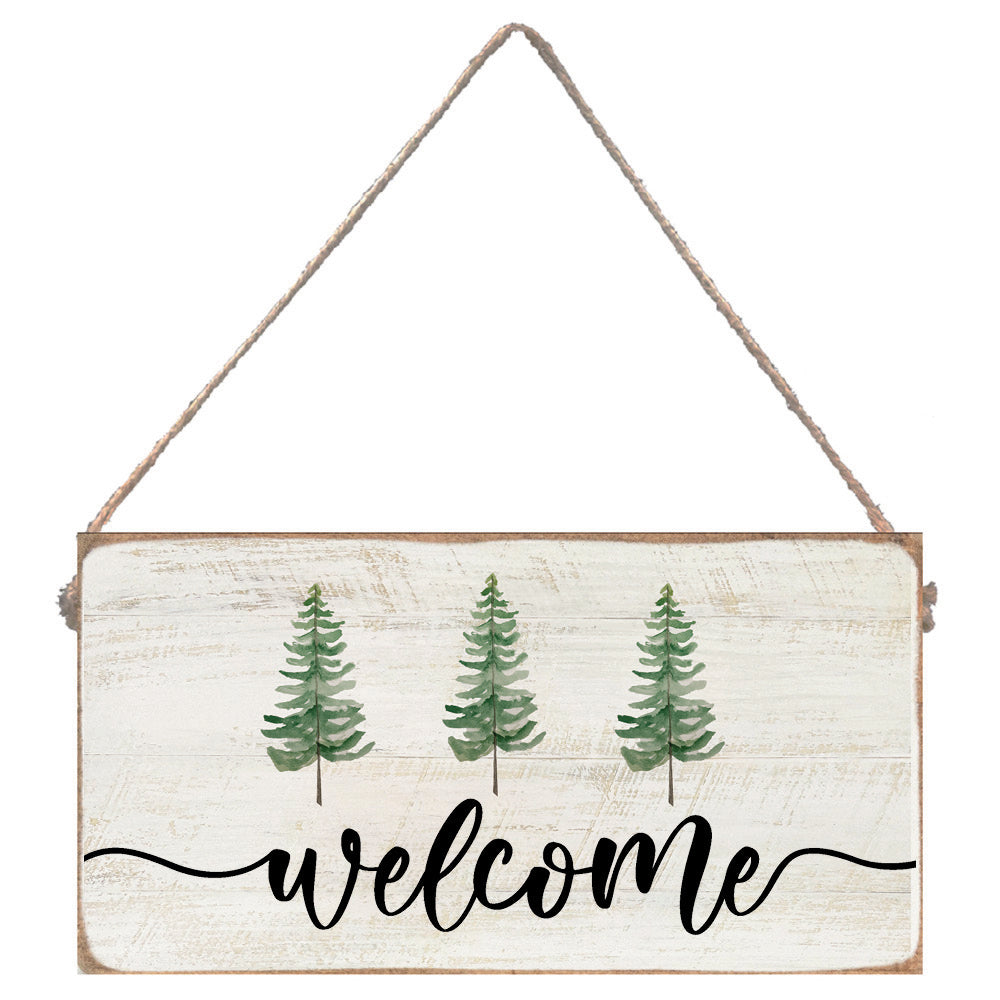 Watercolor Trees Welcome | Twine Sign – Rustic Marlin