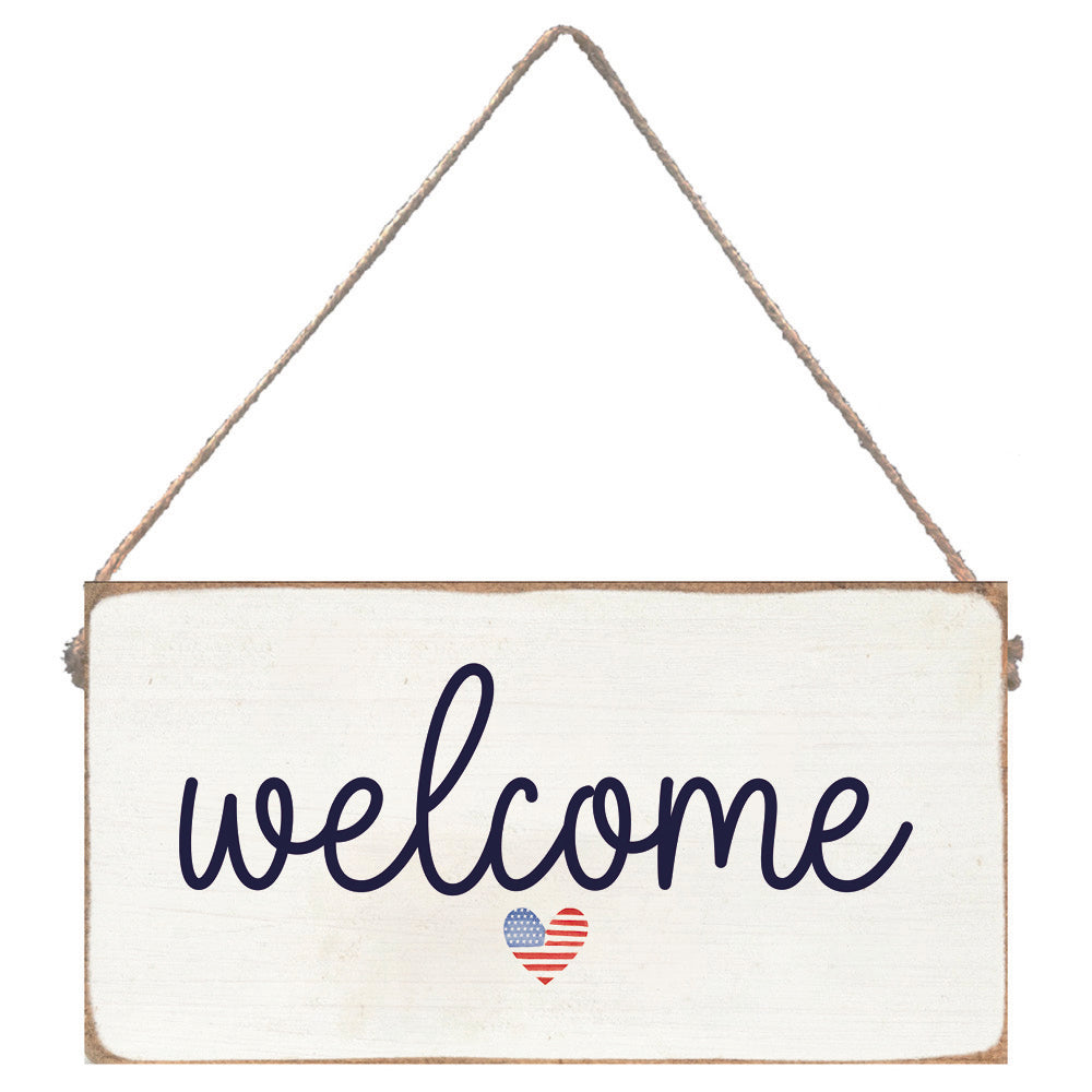 Welcome Watercolor Flag Heart Twine Sign – Rustic Marlin