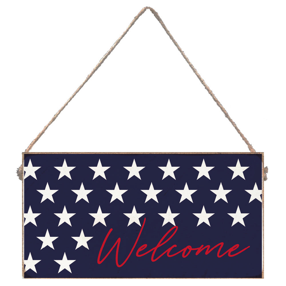 Red, White and Navy Star Welcome Twine Sign – Rustic Marlin