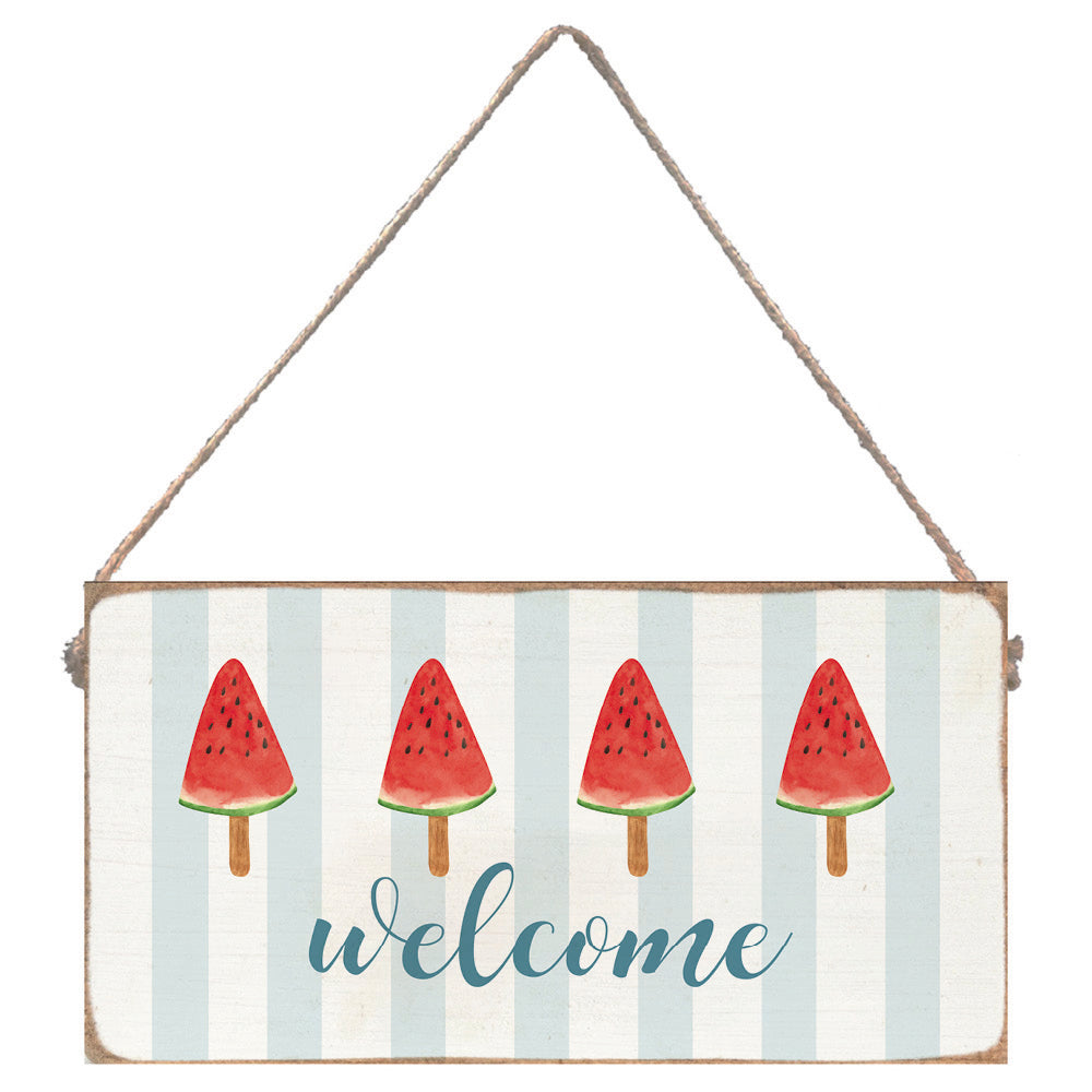 Welcome Popsicle Stripes Twine Sign – Rustic Marlin