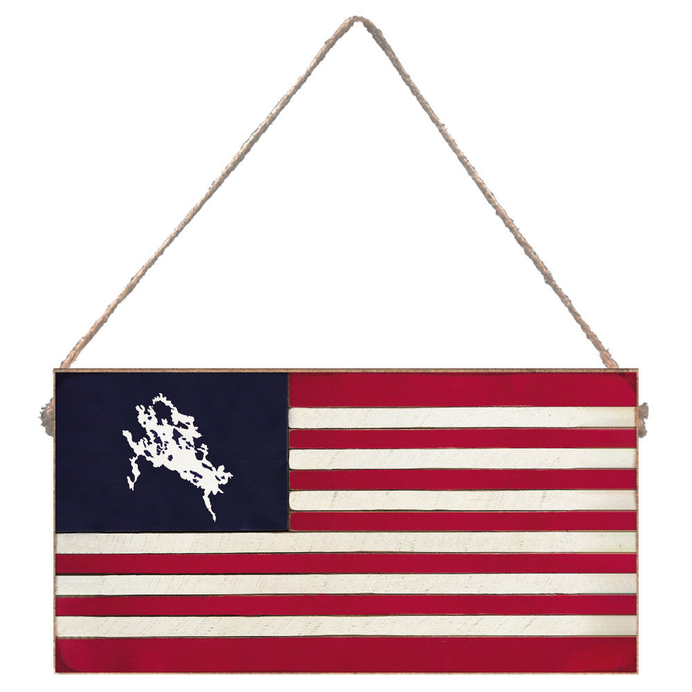 Lake Winnipesaukee Flag Twine Sign – Rustic Marlin