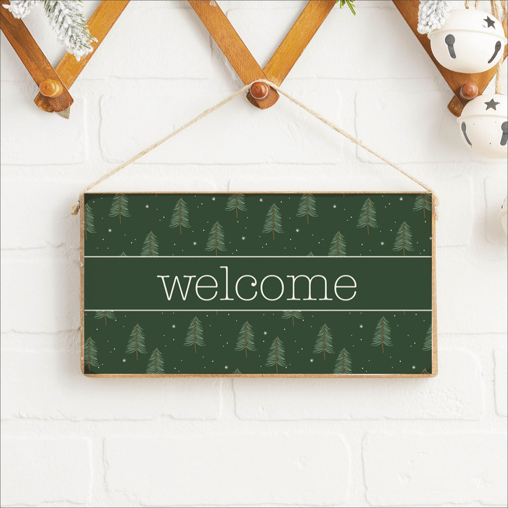 Evergreen Christmas Tree Welcome Twine Hanging Sign – Rustic Marlin