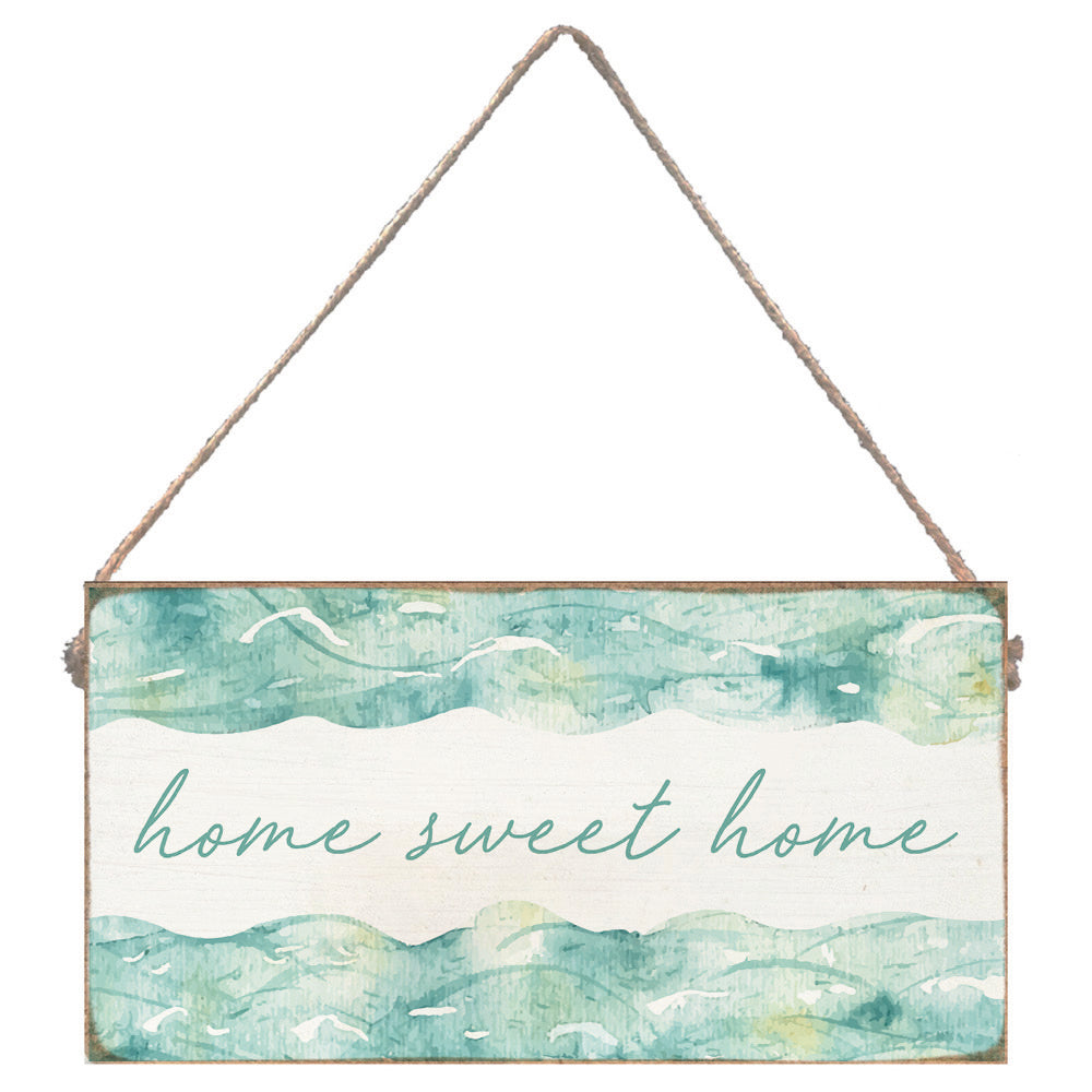 Watercolor Sea Foam Waves Home Sweet Home Twine Sign – Rustic Marlin