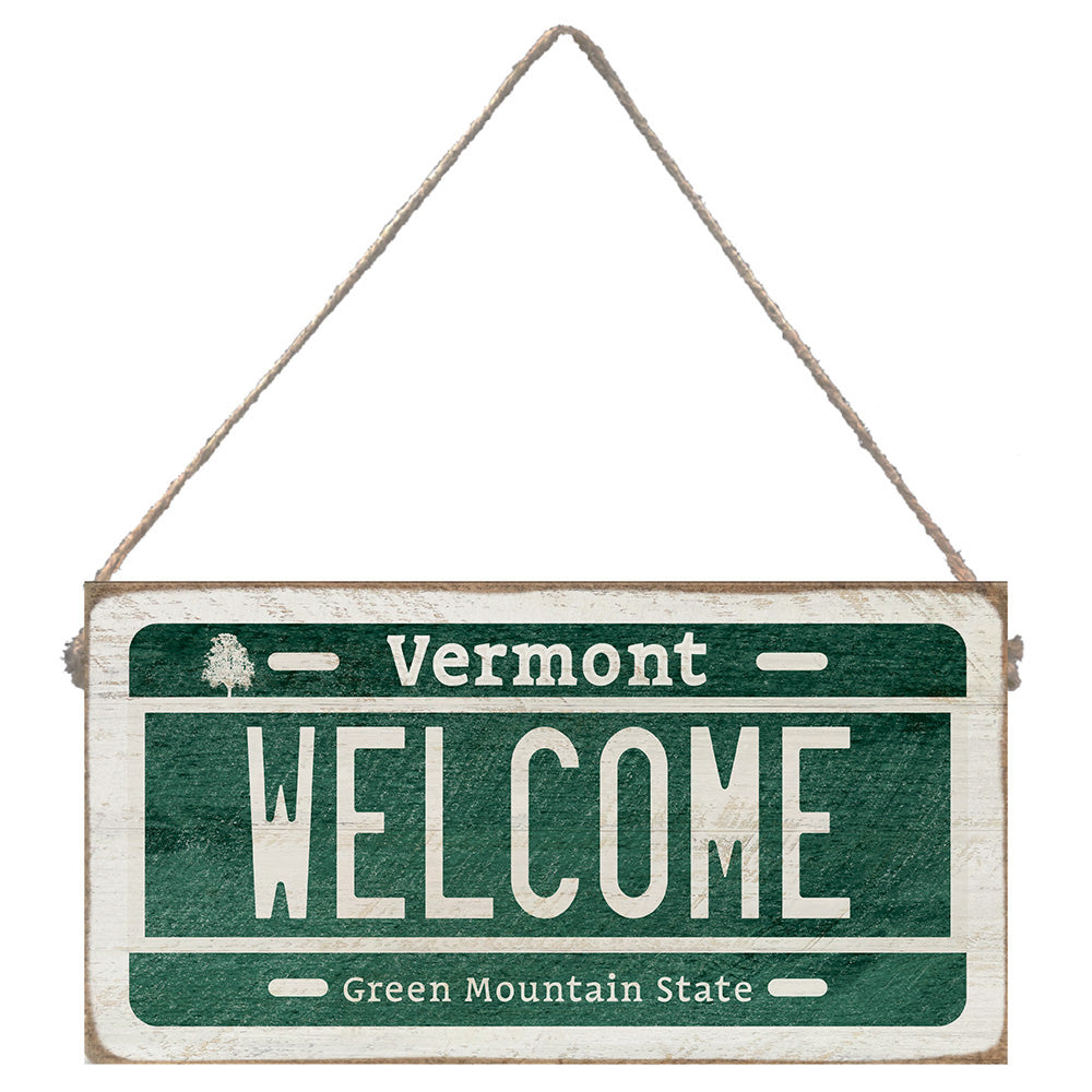Vermont Welcome License Plate Twine Sign – Rustic Marlin