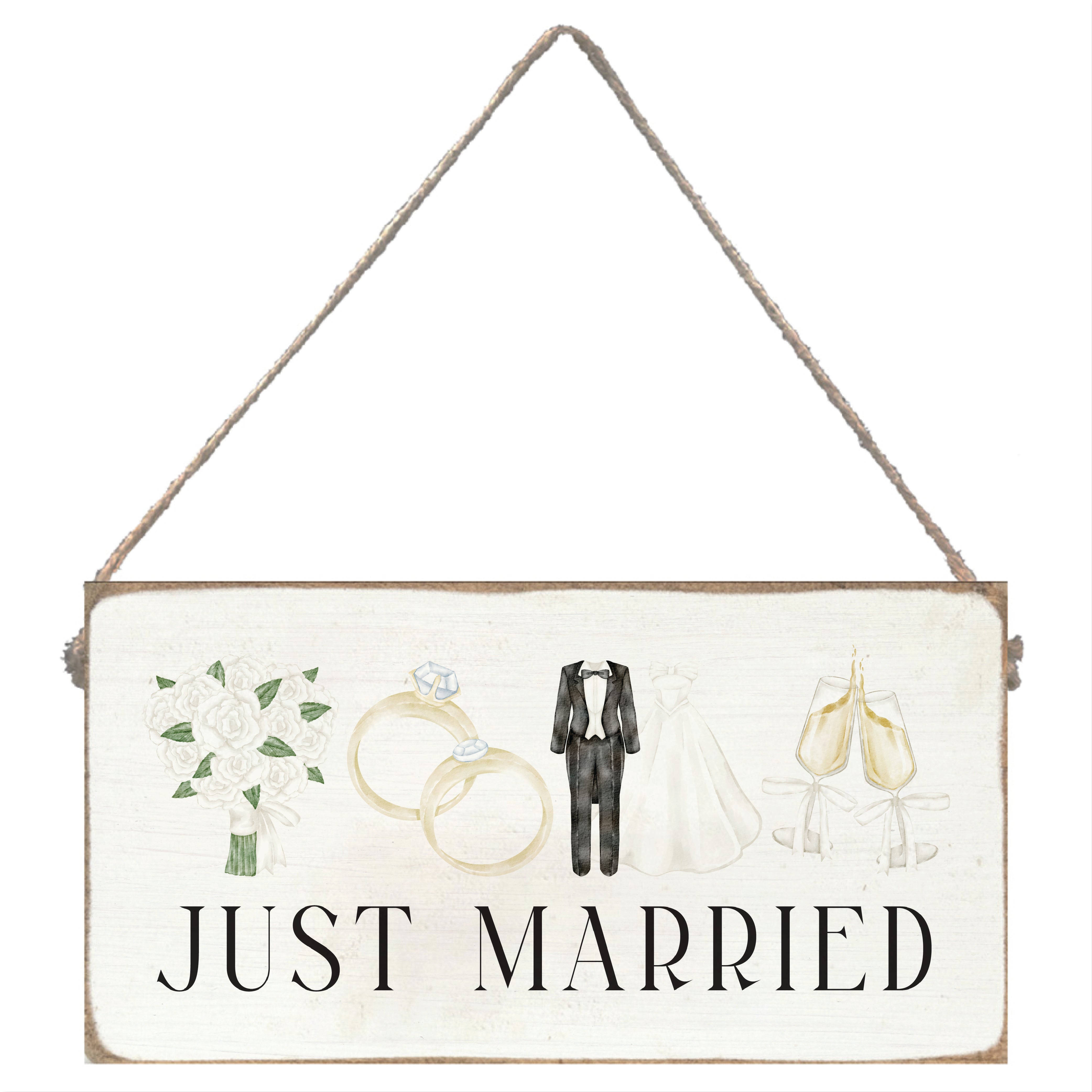 Wedding Just Married Icons Twine Sign – Rustic Marlin