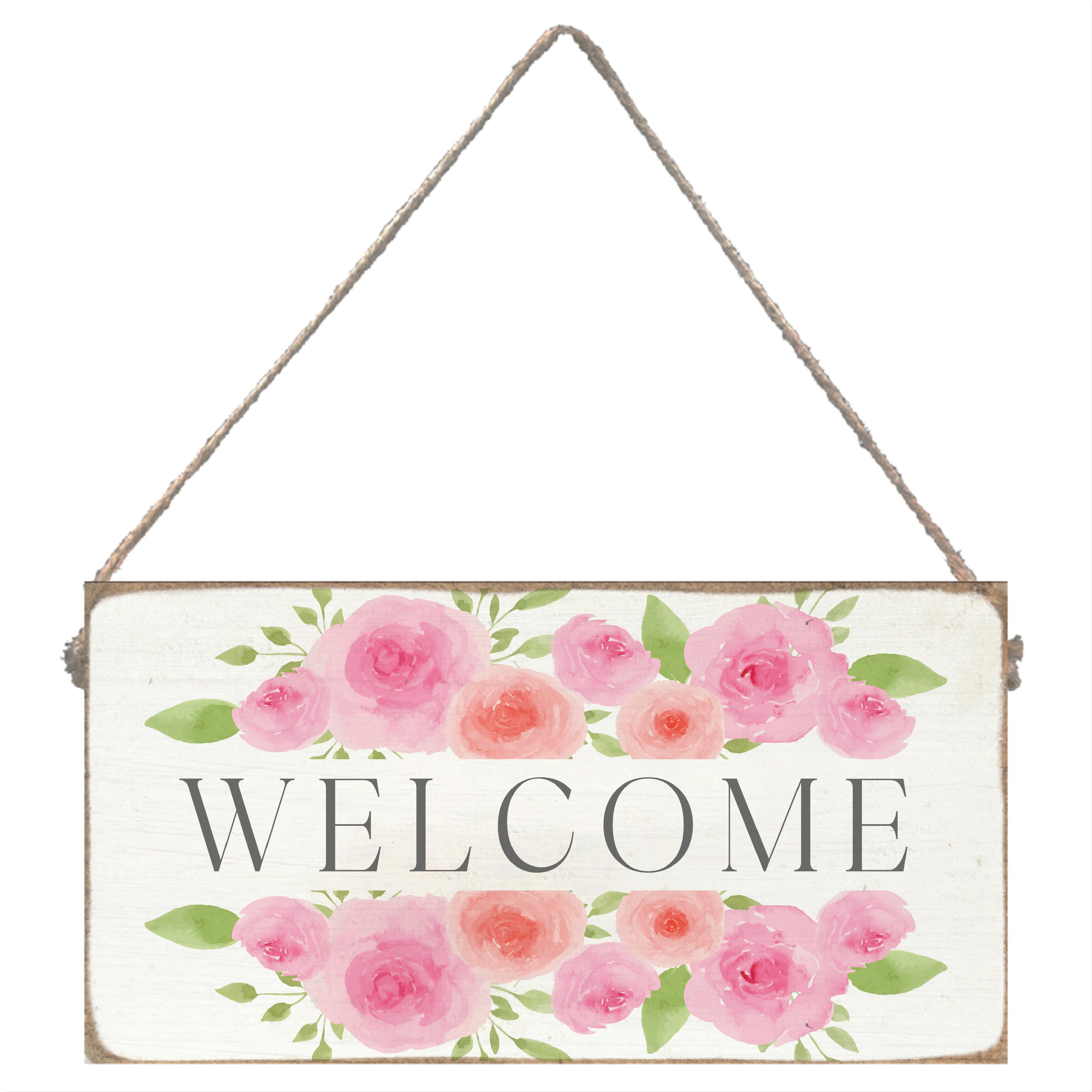 Pink Rose Welcome Twine Sign – Rustic Marlin