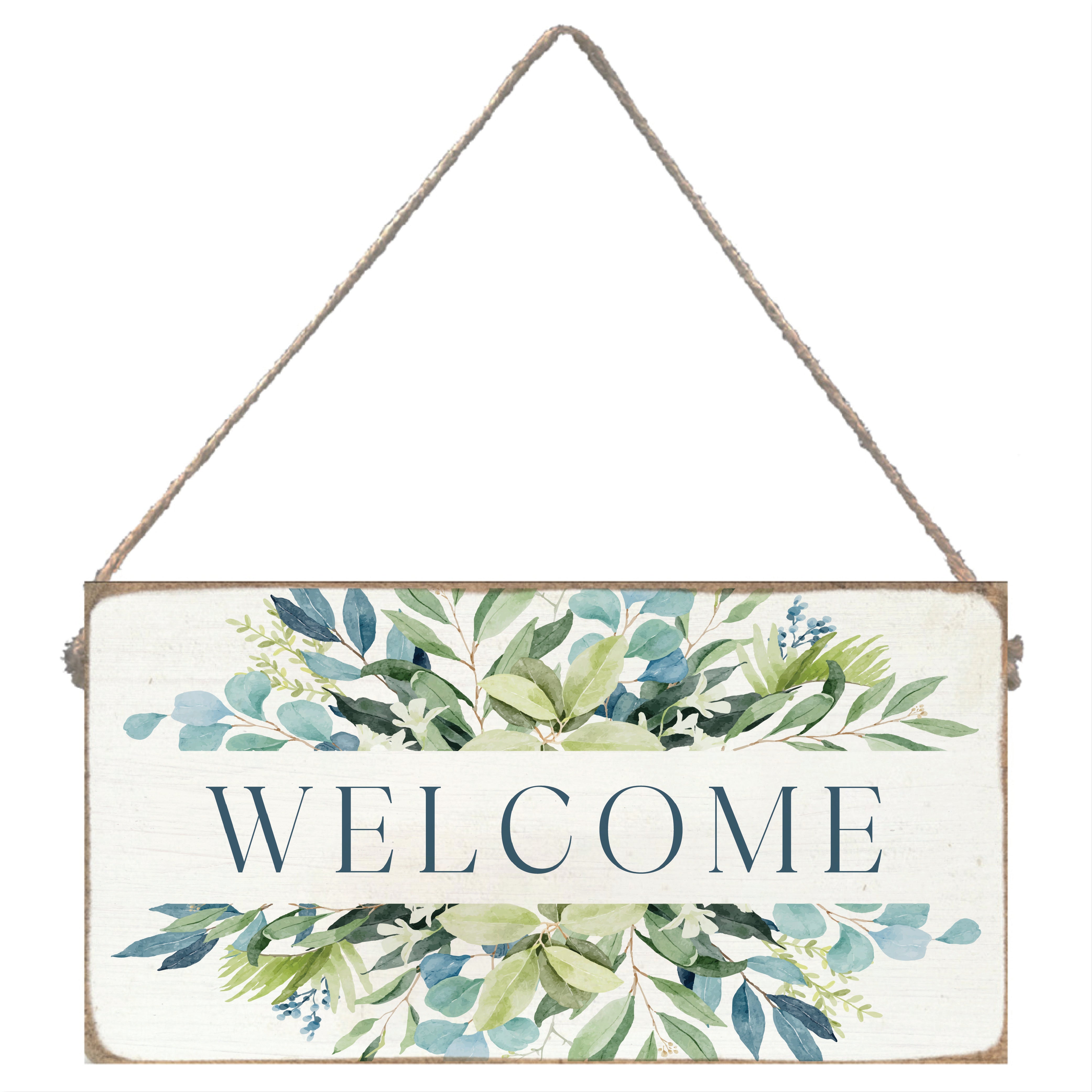 Blue Green Leave Welcome Twine Sign – Rustic Marlin