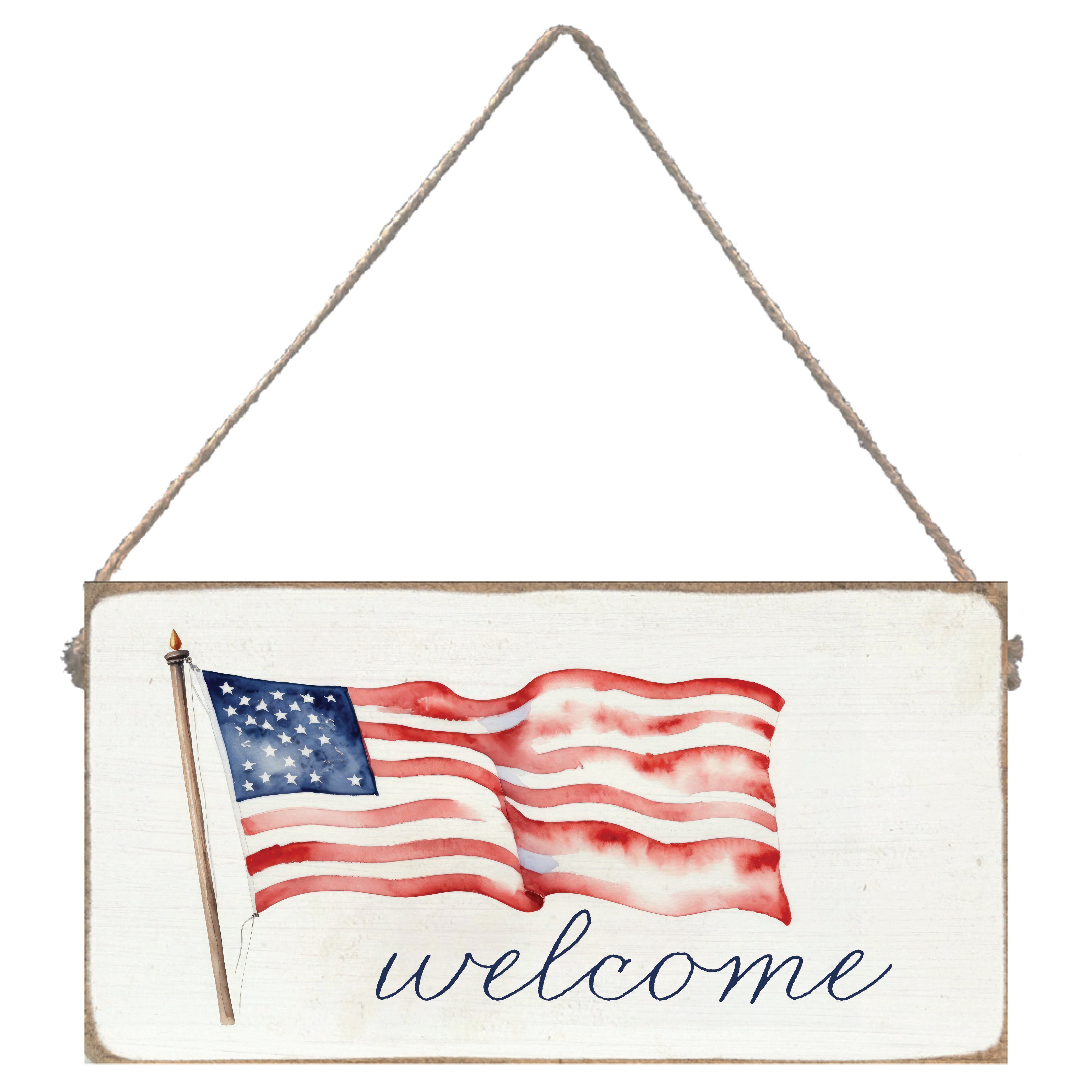 America 250th Flag Welcome Twine Sign – Rustic Marlin