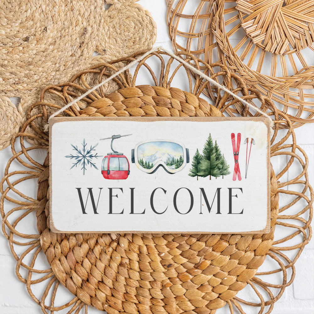 Ski Icons Welcome Twine Sign – Rustic Marlin