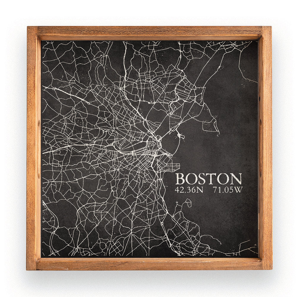 Boston Charcoal City Grid Coordinates| Serving Tray | Rustic Marlin