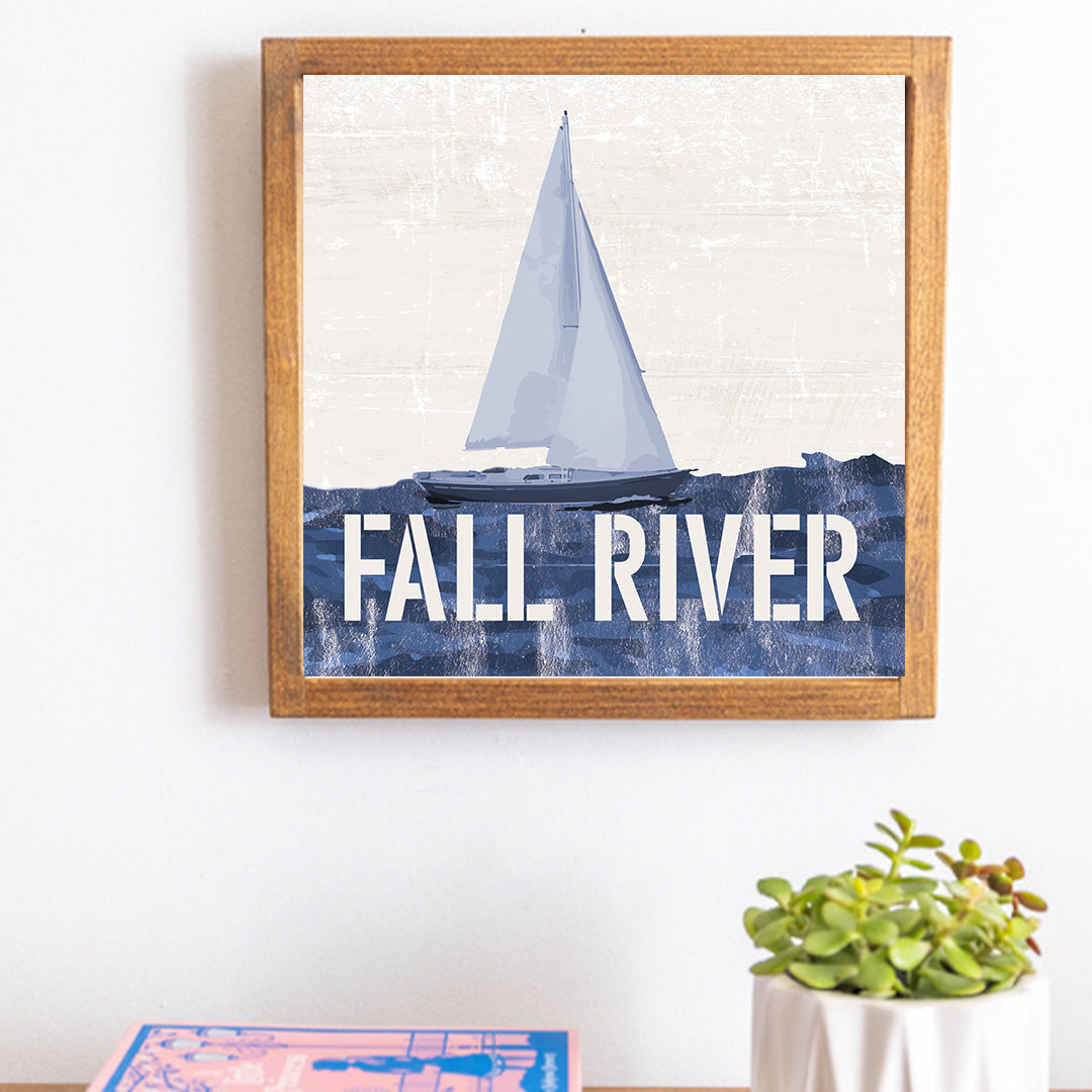 Personalized Indigo Sailboat 12" x 12" Wall Art – Rustic Marlin